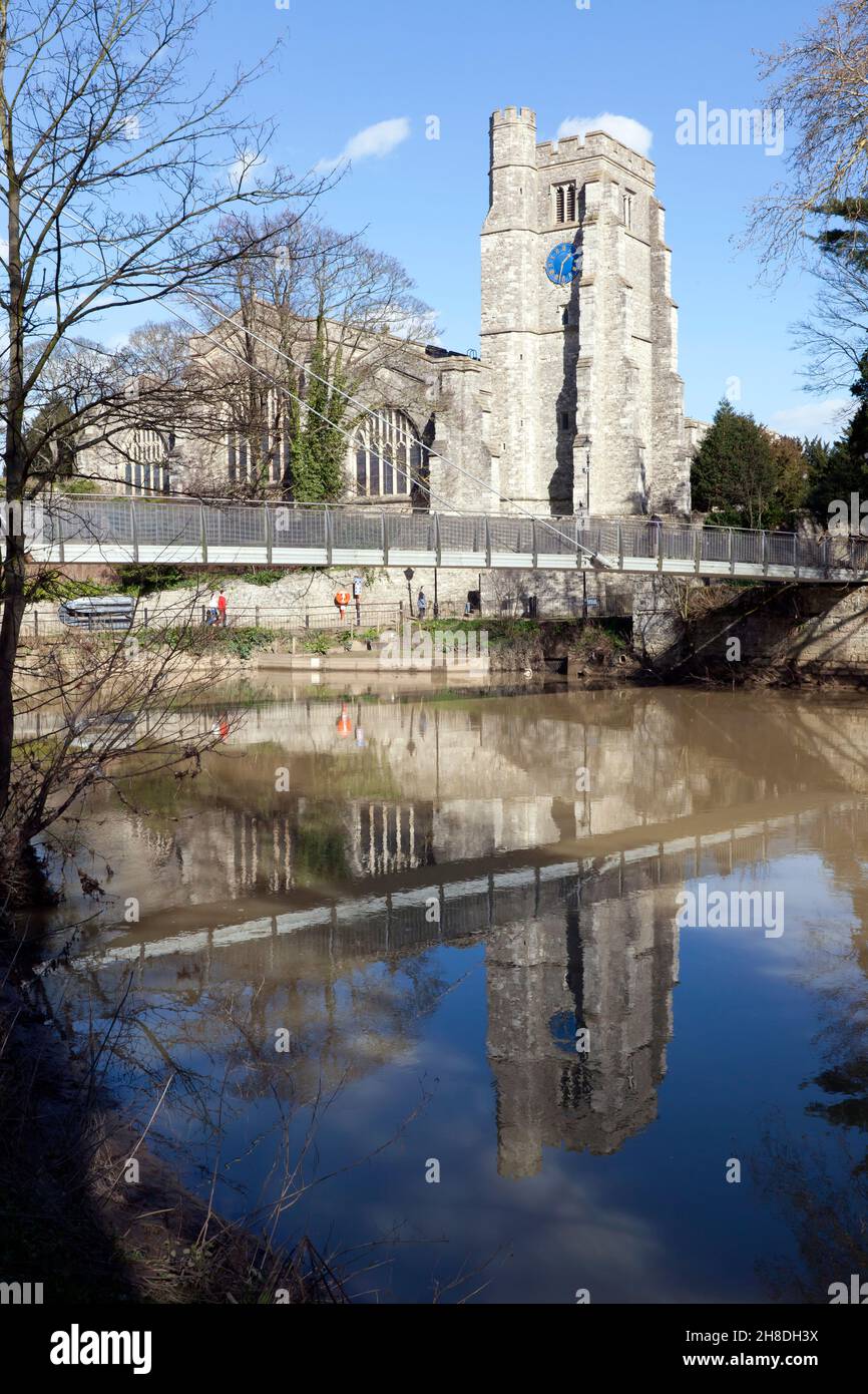 View across the River Medway, of the Lockmeadow Millennium Bridge and ...