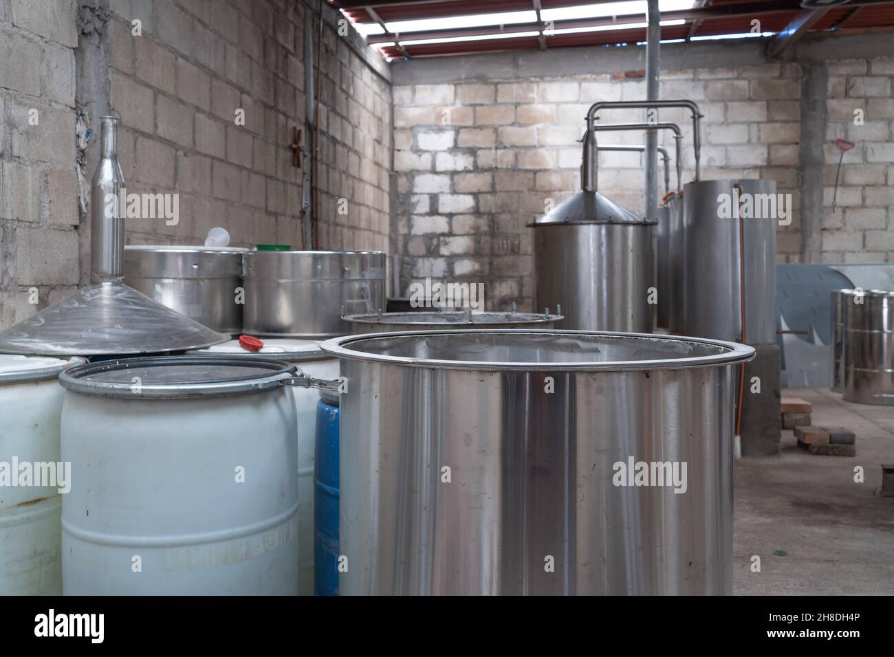 Containers in the artisan tequila factory in Tequila Jalisco Stock ...