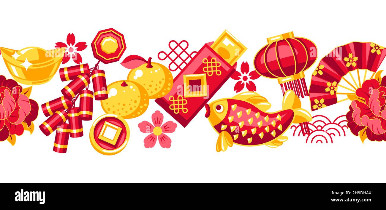Happy Chinese New Year seamless pattern. Background with talismans and ...