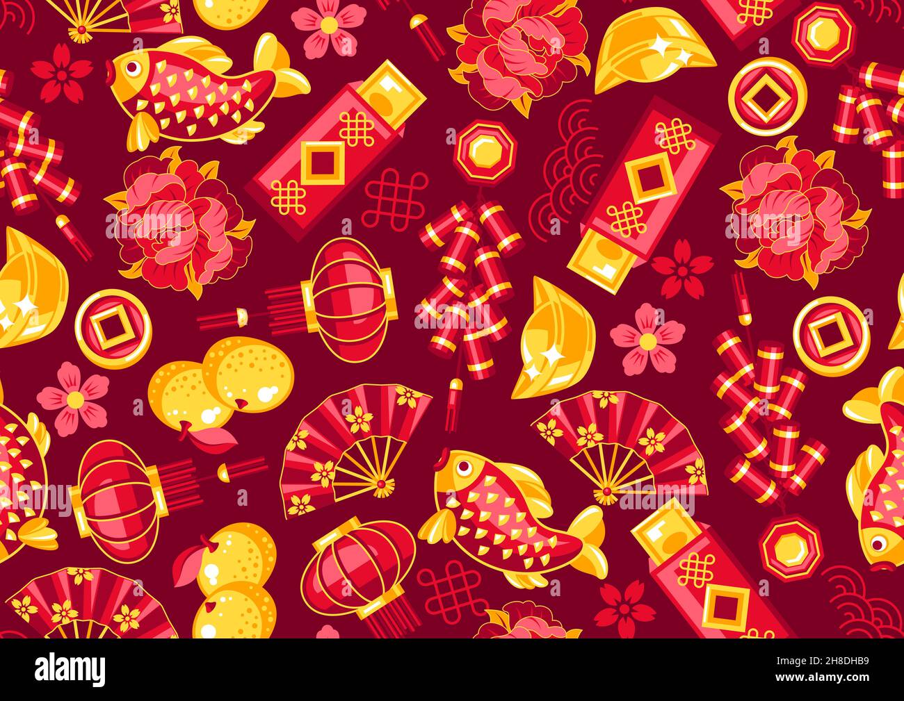 Happy Chinese New Year seamless pattern. Background with talismans and ...