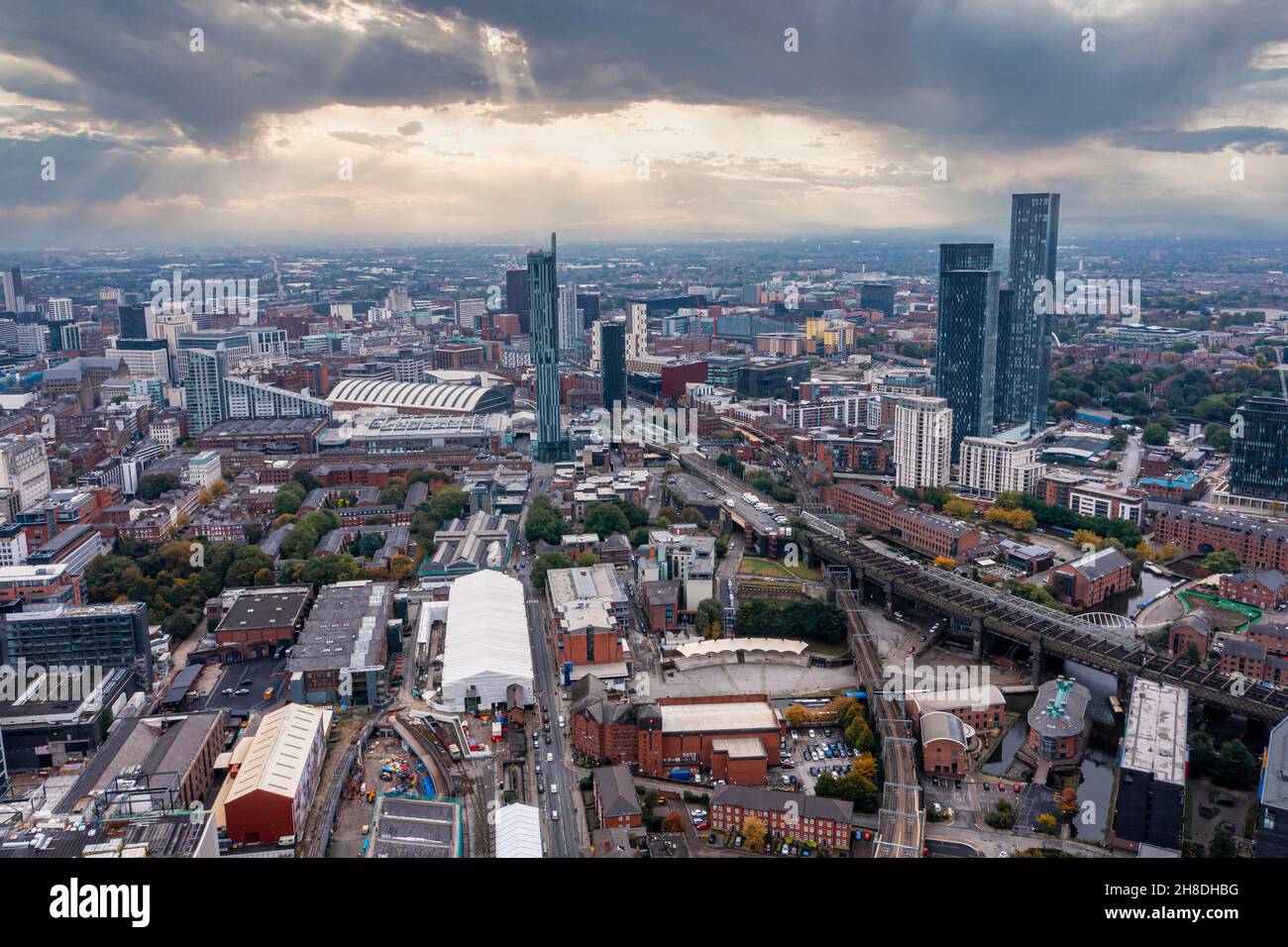 Aerial view of Manchester city in UK Stock Photo - Alamy