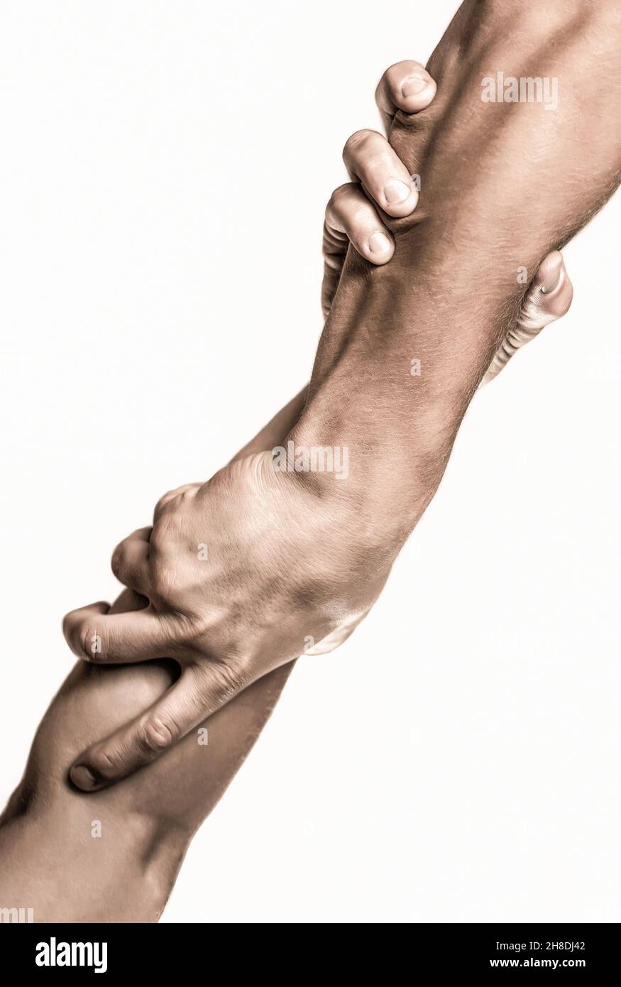 Close up help hand. Two hands, helping arm of a friend, teamwork ...