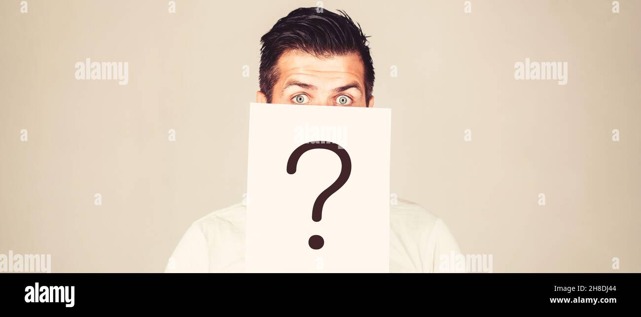 Question mark, symbol. Pensive male. Man a question. Doubtful man ...