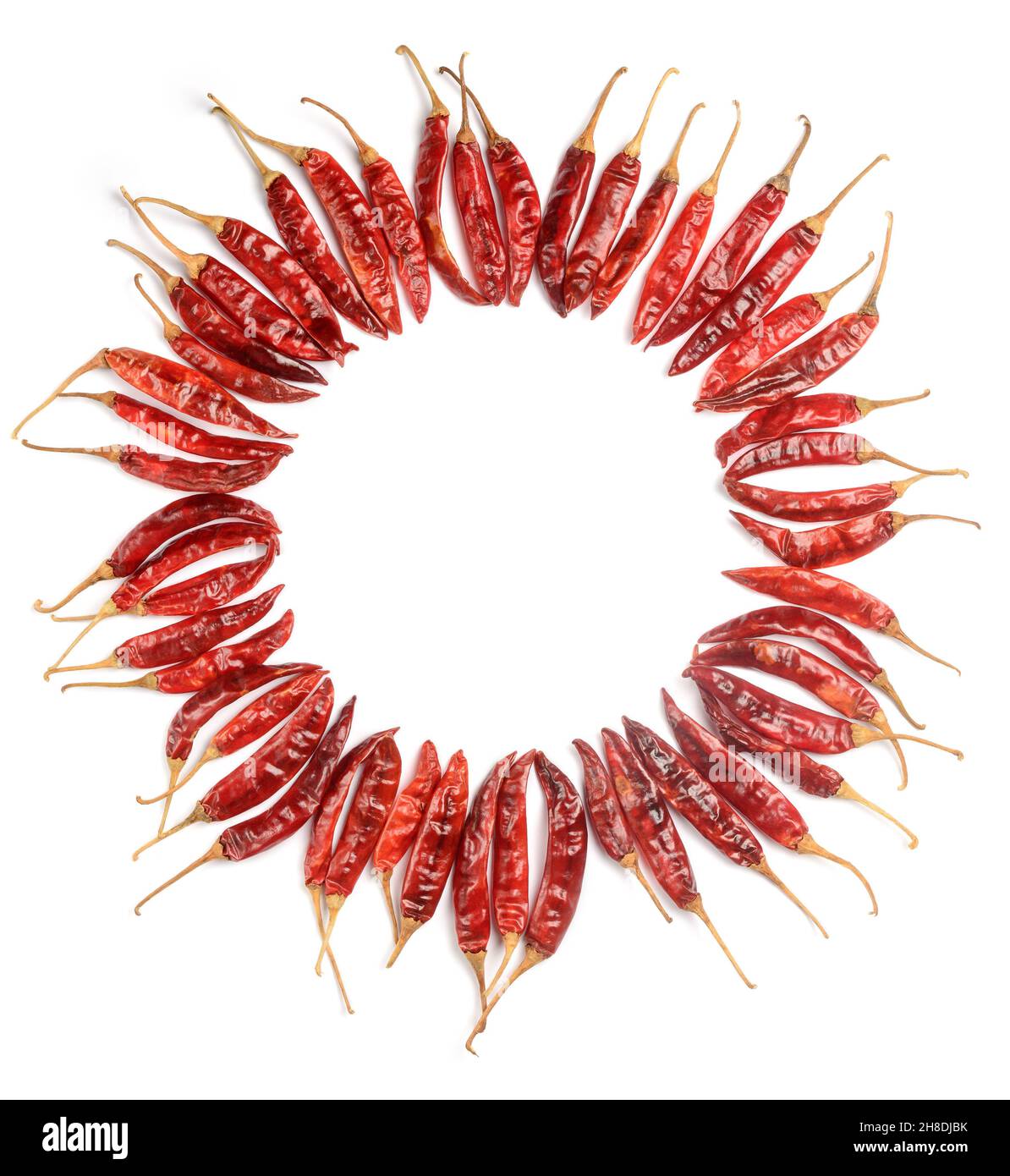 red cayenne pepper, circle of dry chili on white background, food ...