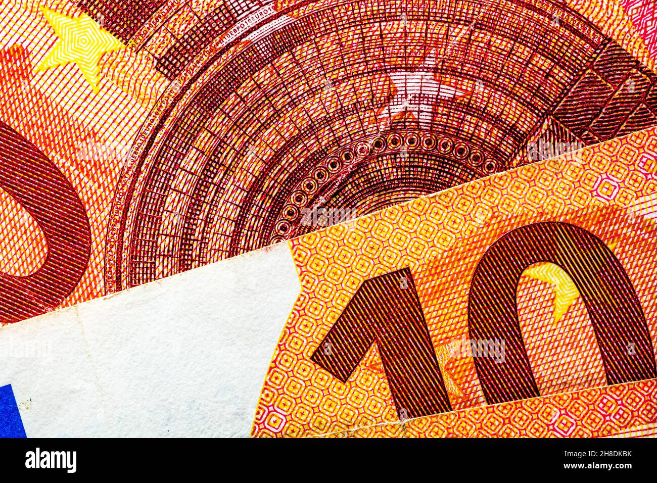 Selective focus on detail of EURO banknotes. Close up macro detail of ...