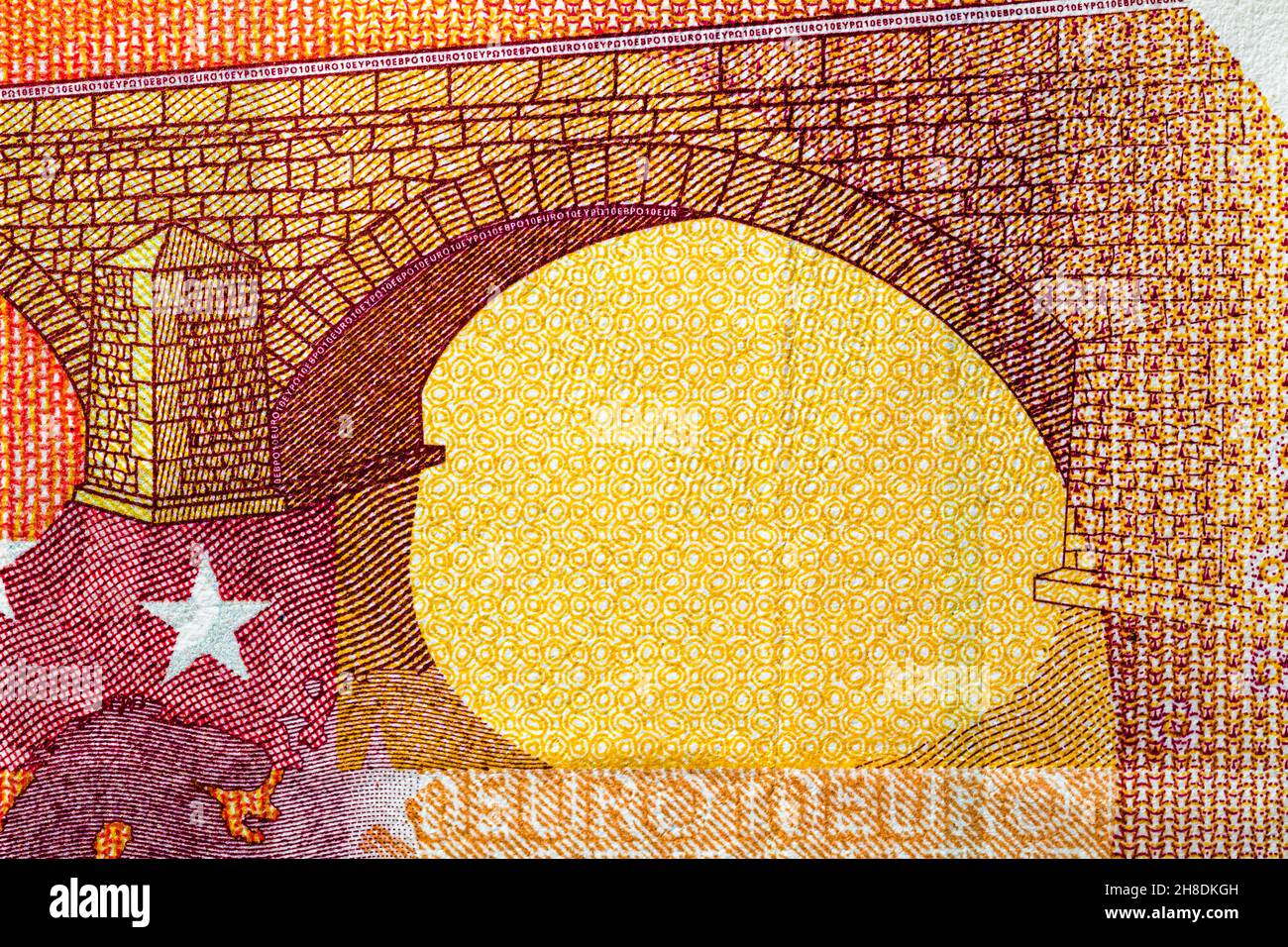 Selective focus on detail of EURO banknotes. Close up macro detail of ...