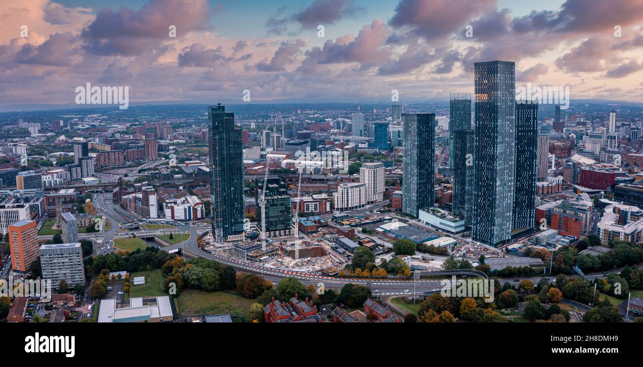 Aerial view of Manchester city in UK Stock Photo - Alamy