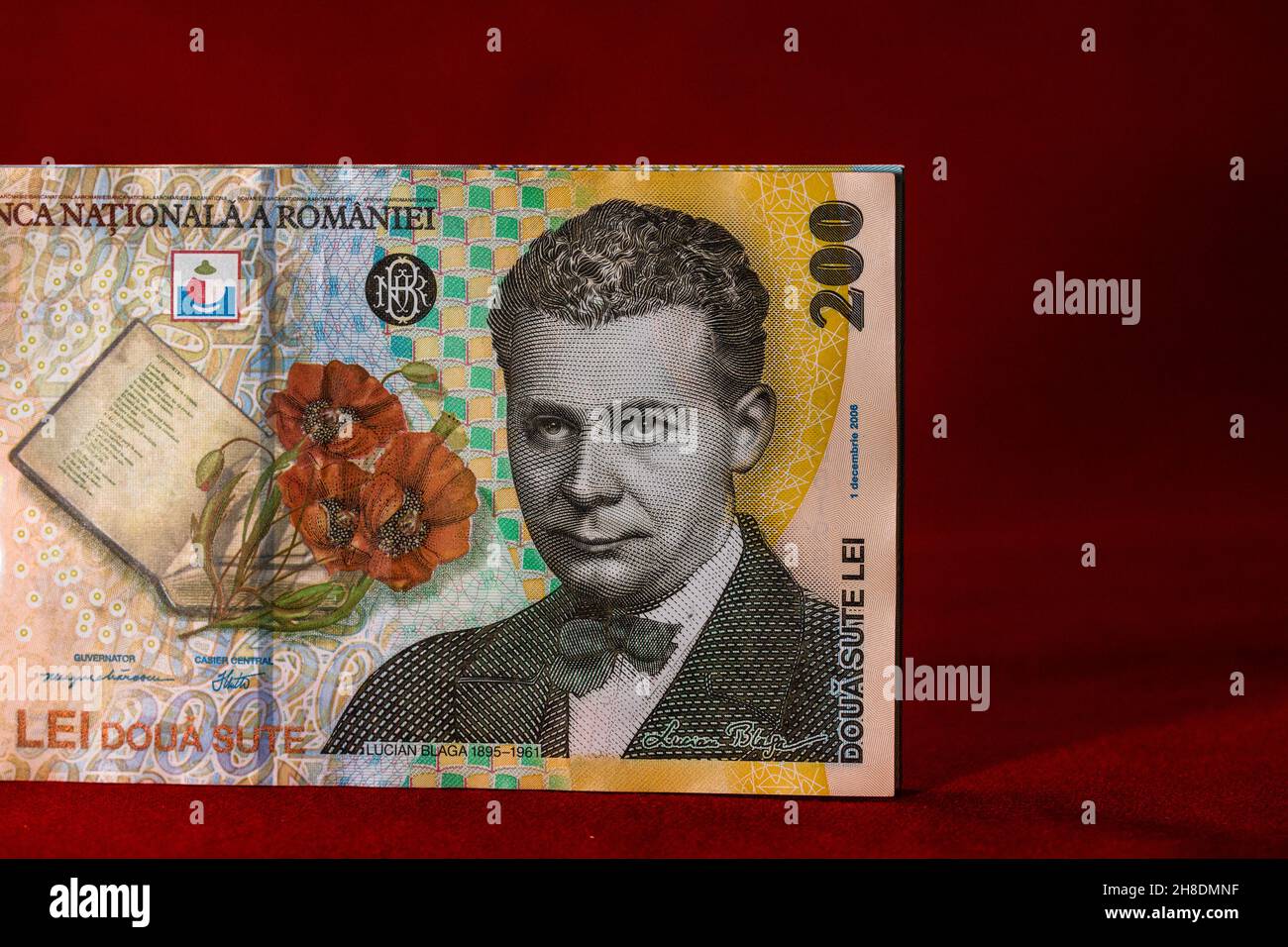 Selective focus on detail of lei banknotes. Close up macro detail of ...