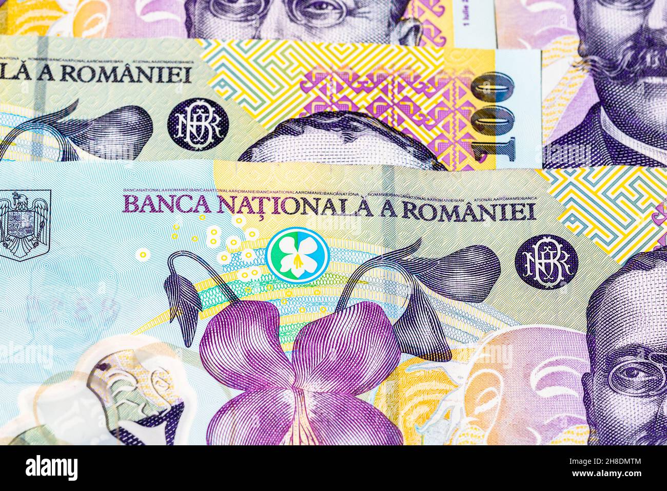 Selective focus on detail of lei banknotes. Close up macro detail of ...