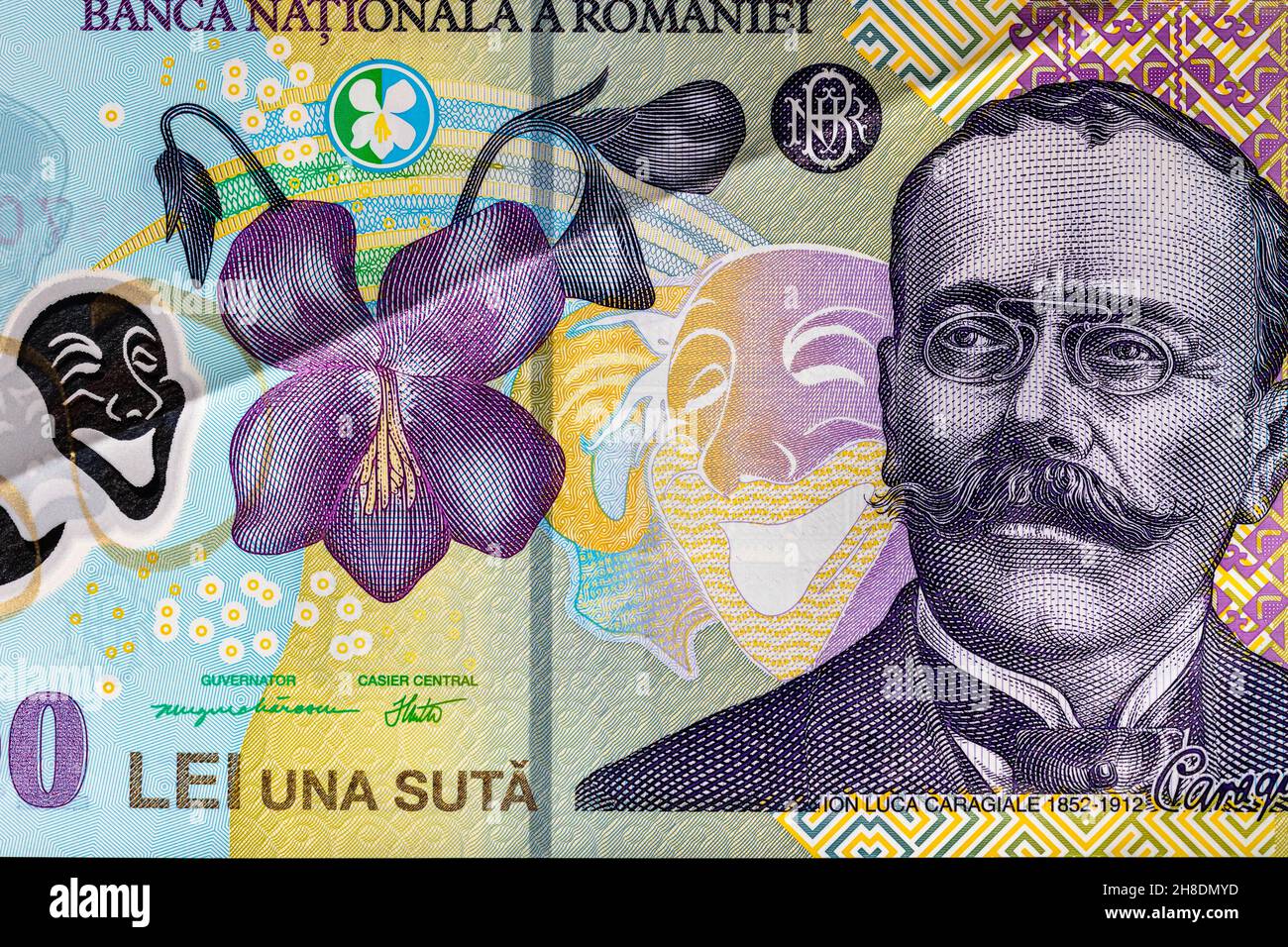 Selective focus on detail of lei banknotes. Close up macro detail of ...