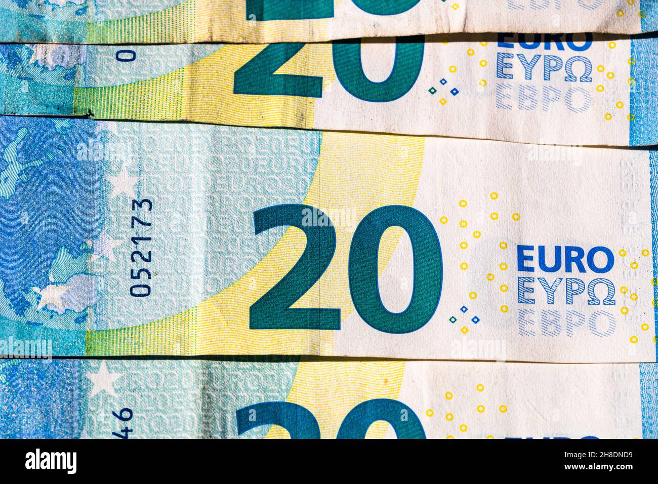 Selective focus on detail of euro banknotes. Close up macro detail of ...