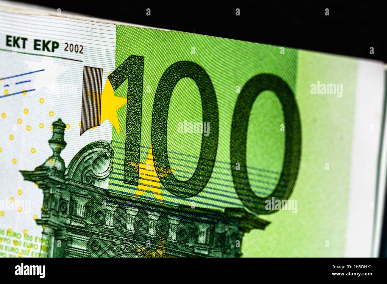 Selective focus on detail of euro banknotes. Close up macro detail of ...