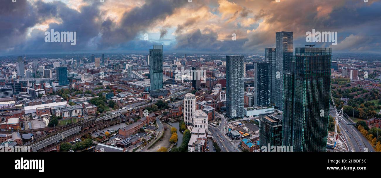 Aerial view of Manchester city in UK Stock Photo - Alamy