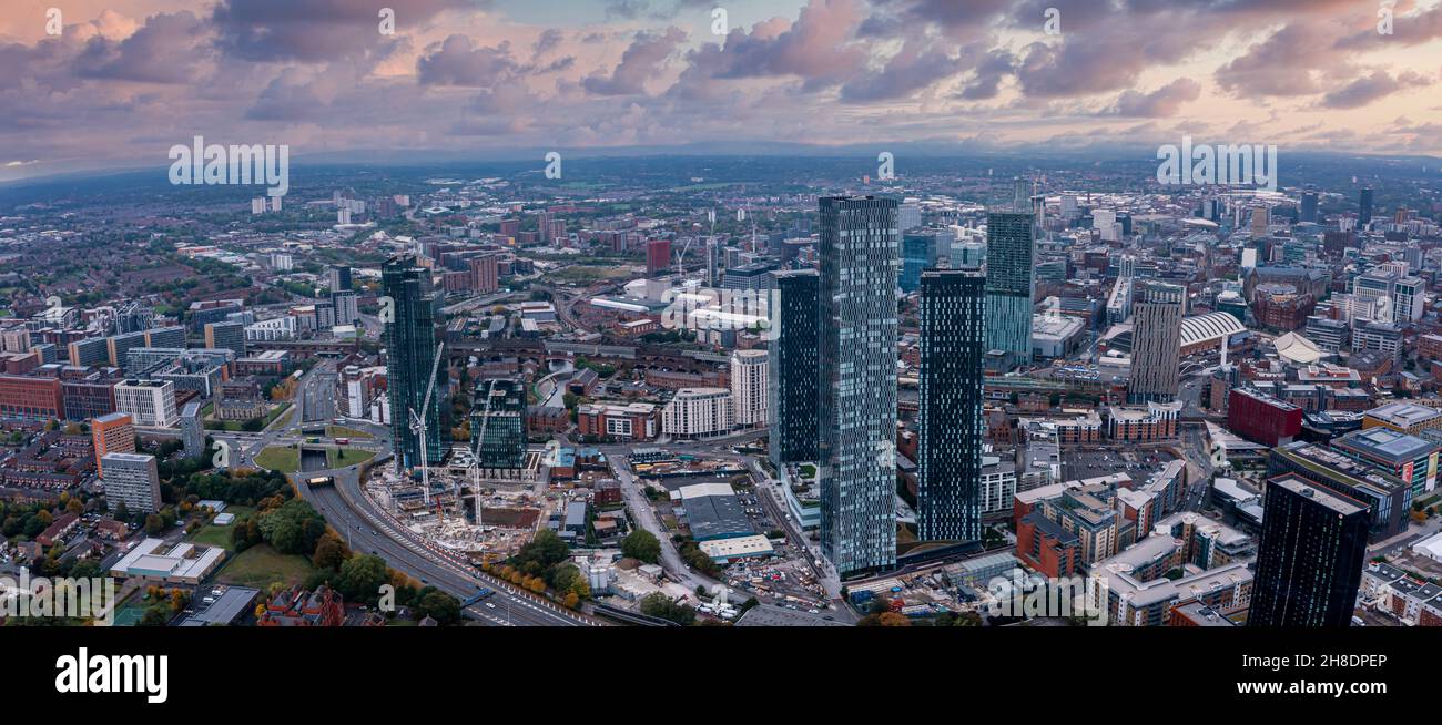 Aerial view of Manchester city in UK Stock Photo - Alamy