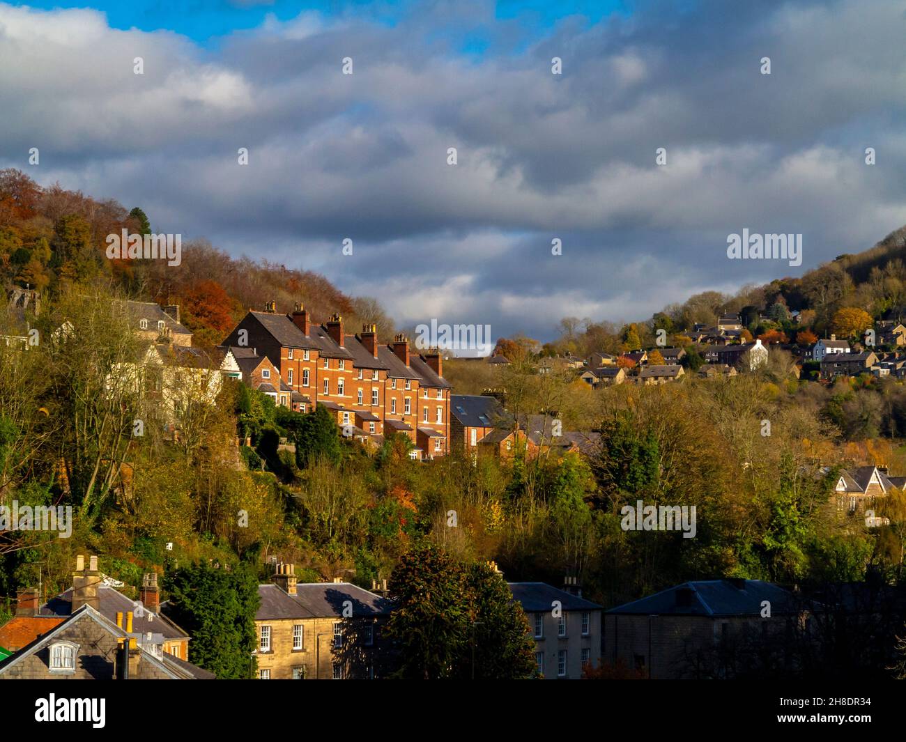 Autumn view of Matlock Bath a hillside village in the Derbyshire Dales ...