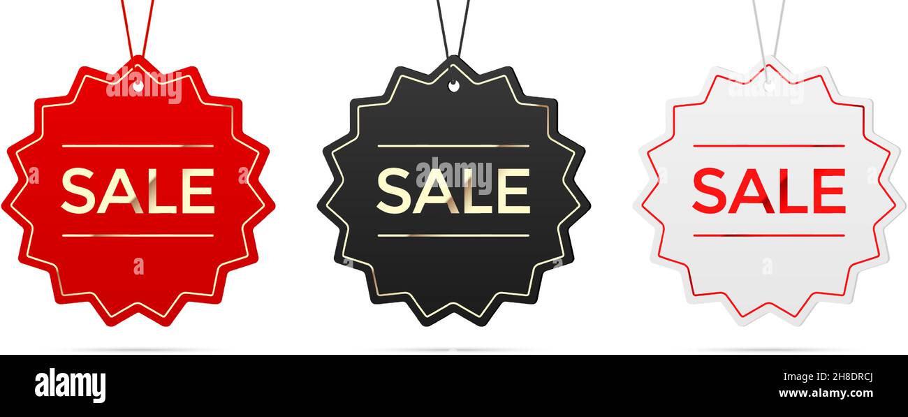 Vector set of round sale tags with golden details, isolated on white ...