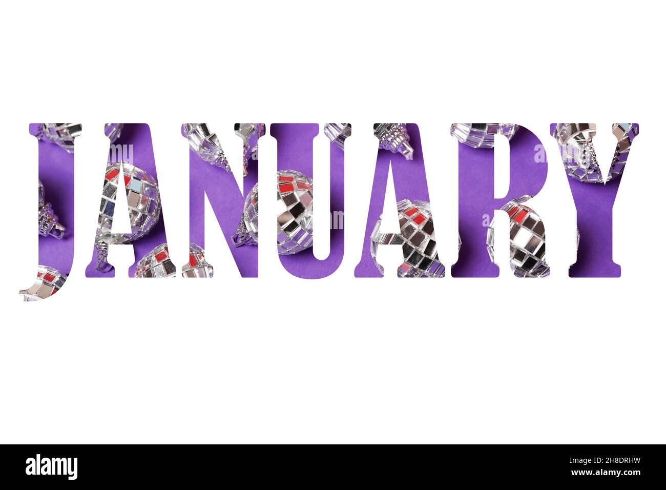 Word january from purple backround with chritmas disco balls isolated ...