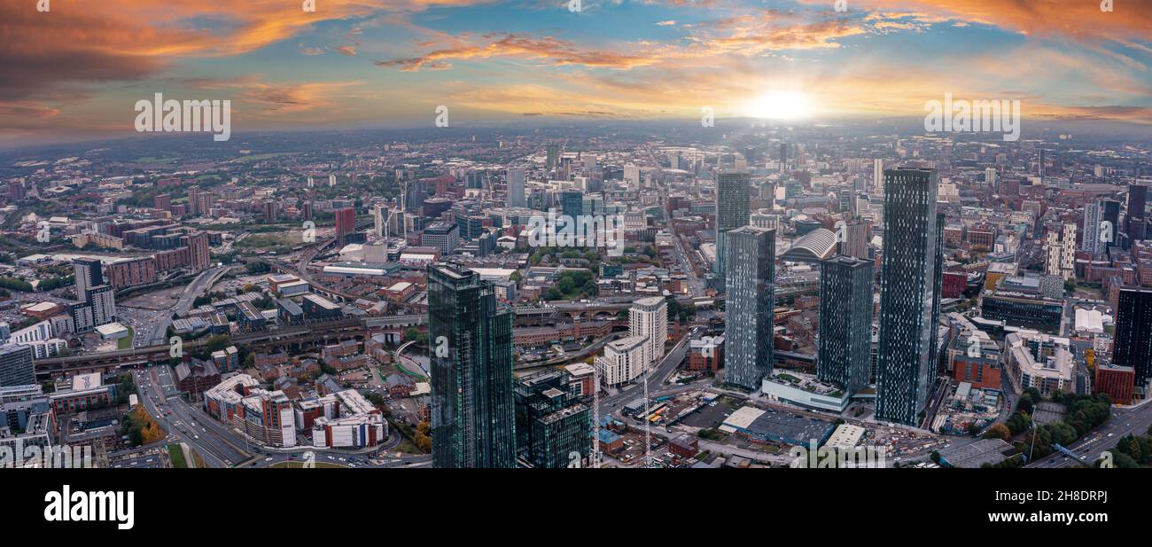 Aerial view of Manchester city in UK Stock Photo - Alamy