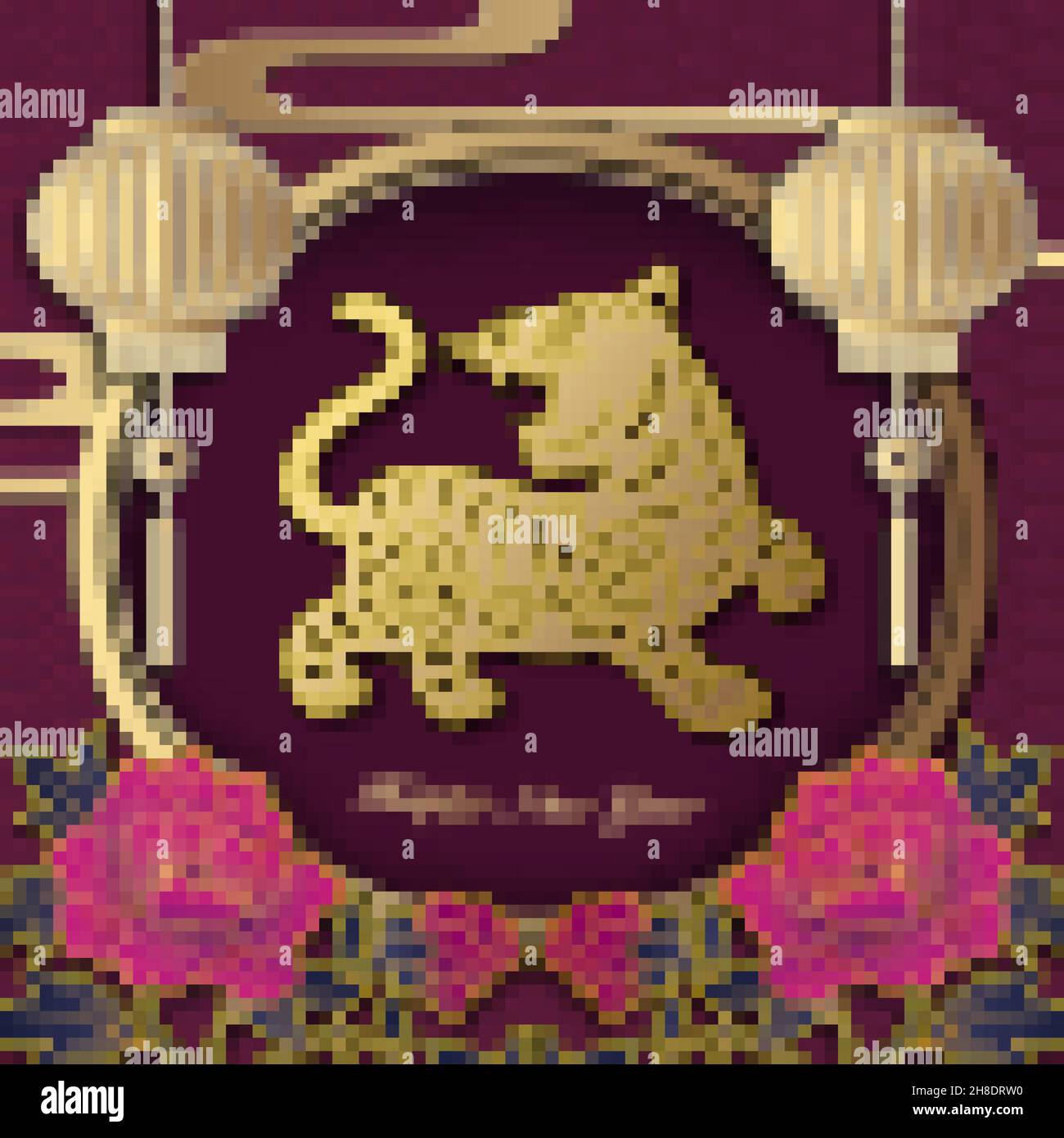 2022 Happy Chinese new year of tiger golden purple relief peony flower ...