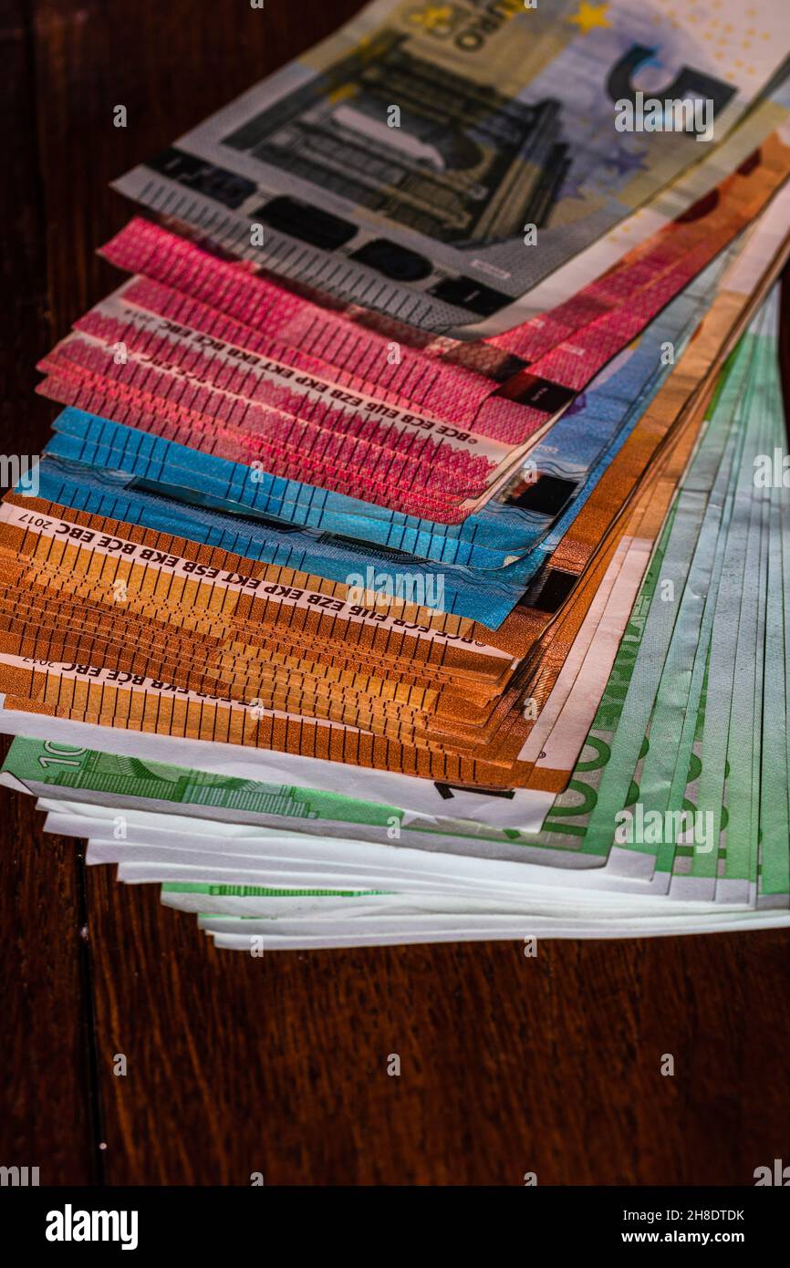 Euro banknotes isolated. Stack of euro money close up photo Stock Photo ...