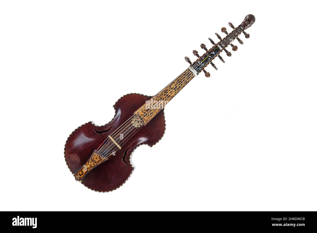 Seven stringed viola d'amore with sympathetic strings, dark wooden body ...