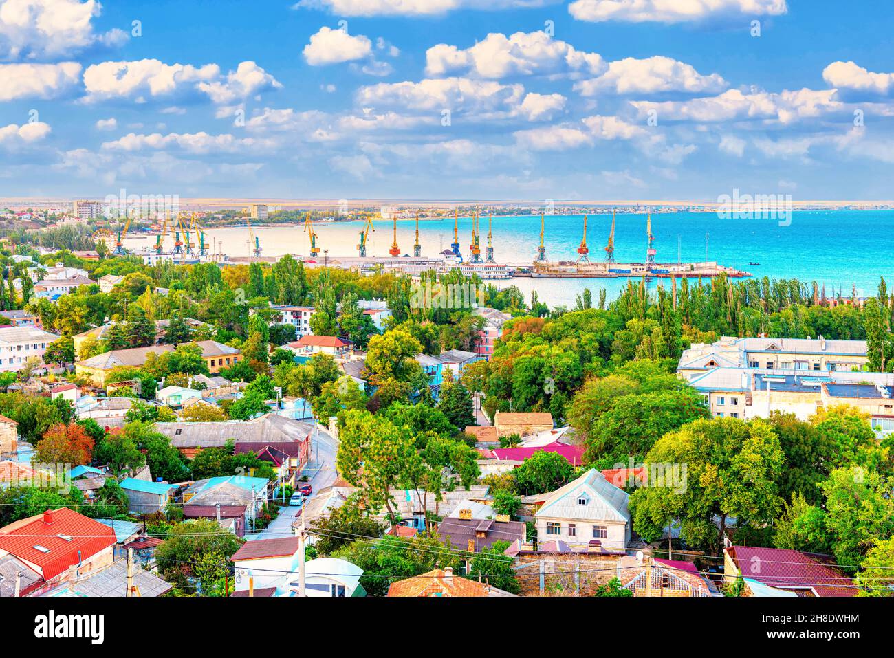 View of the seaport and the city of Feodosia Stock Photo - Alamy