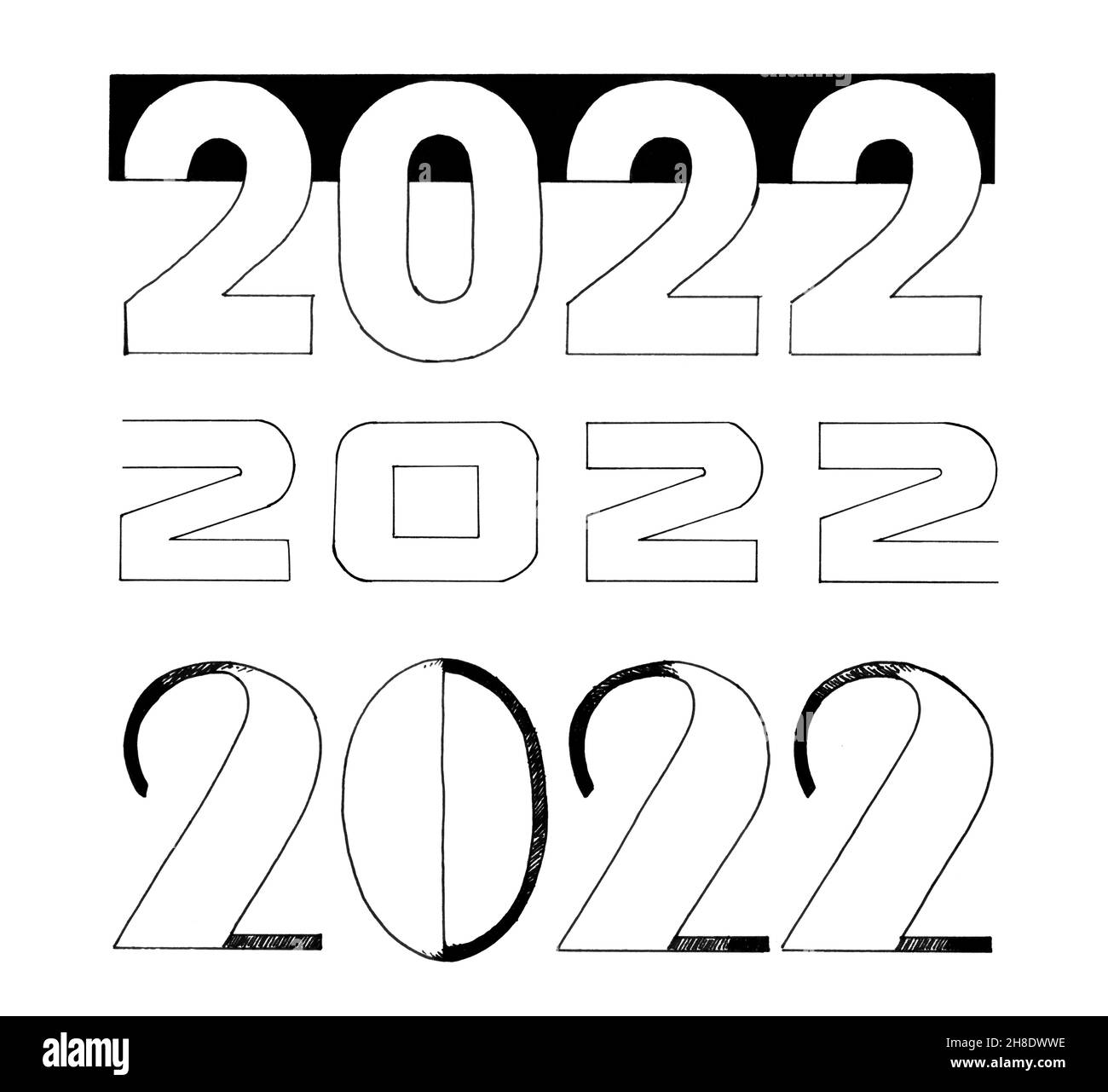 Handwritten brush lettering composition of 2022 text on white ...