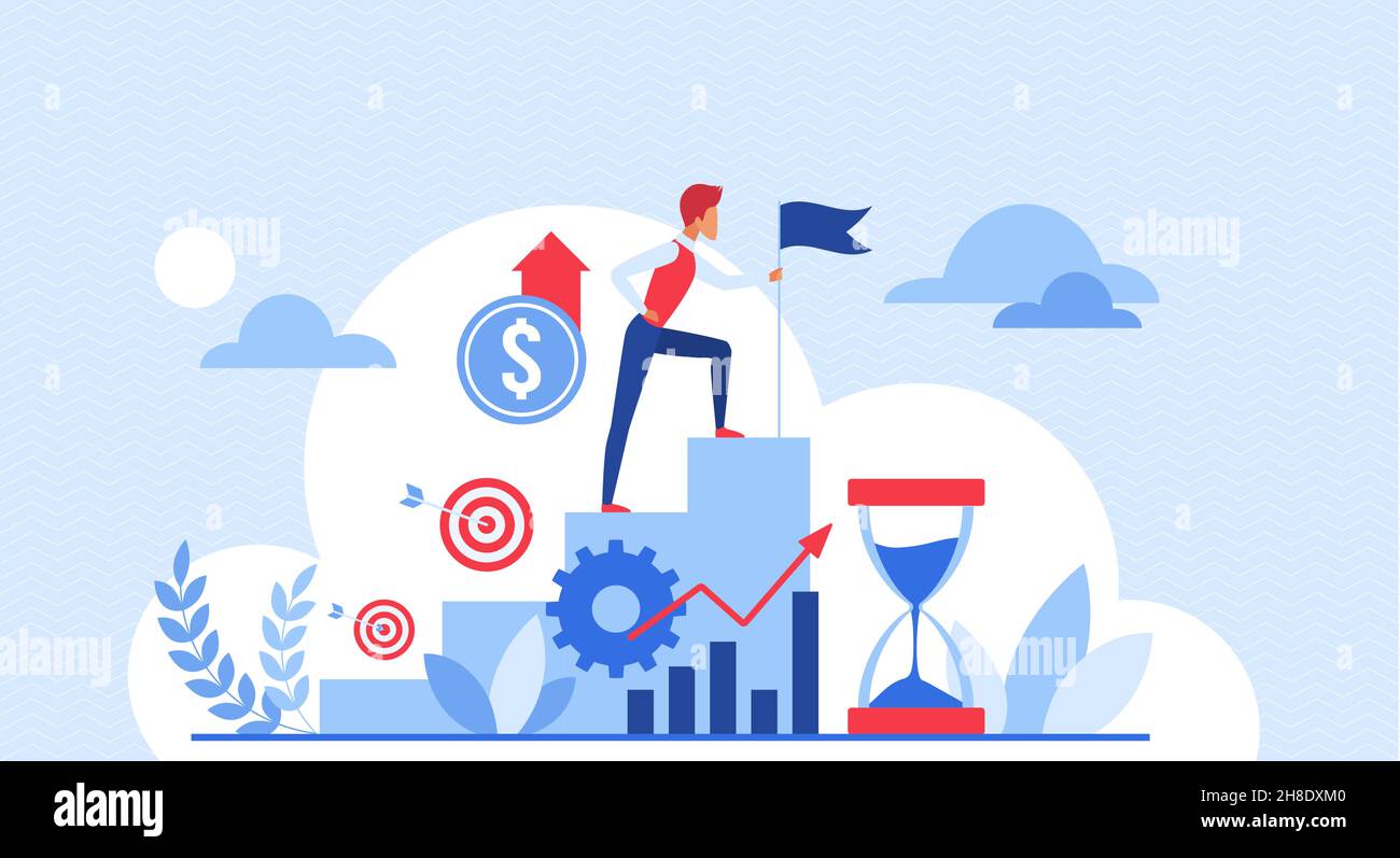 Businessman climbing ladder to achieve business goal vector ...