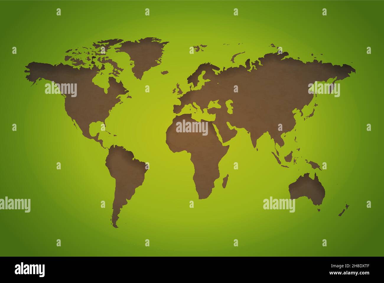 Detailed worldwide map in green and brown eco colours, papercraft eco ...