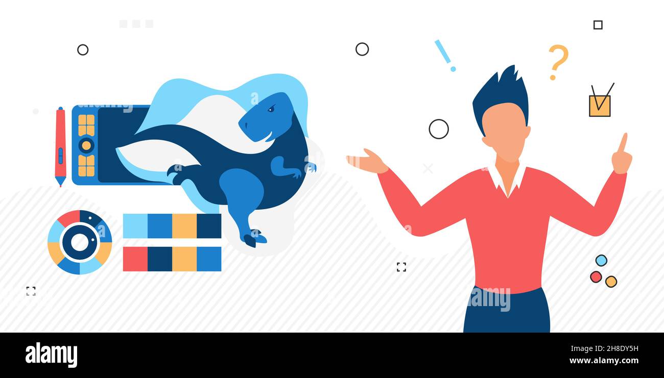 Flat style vector illustration of creative cartoon male developer ...