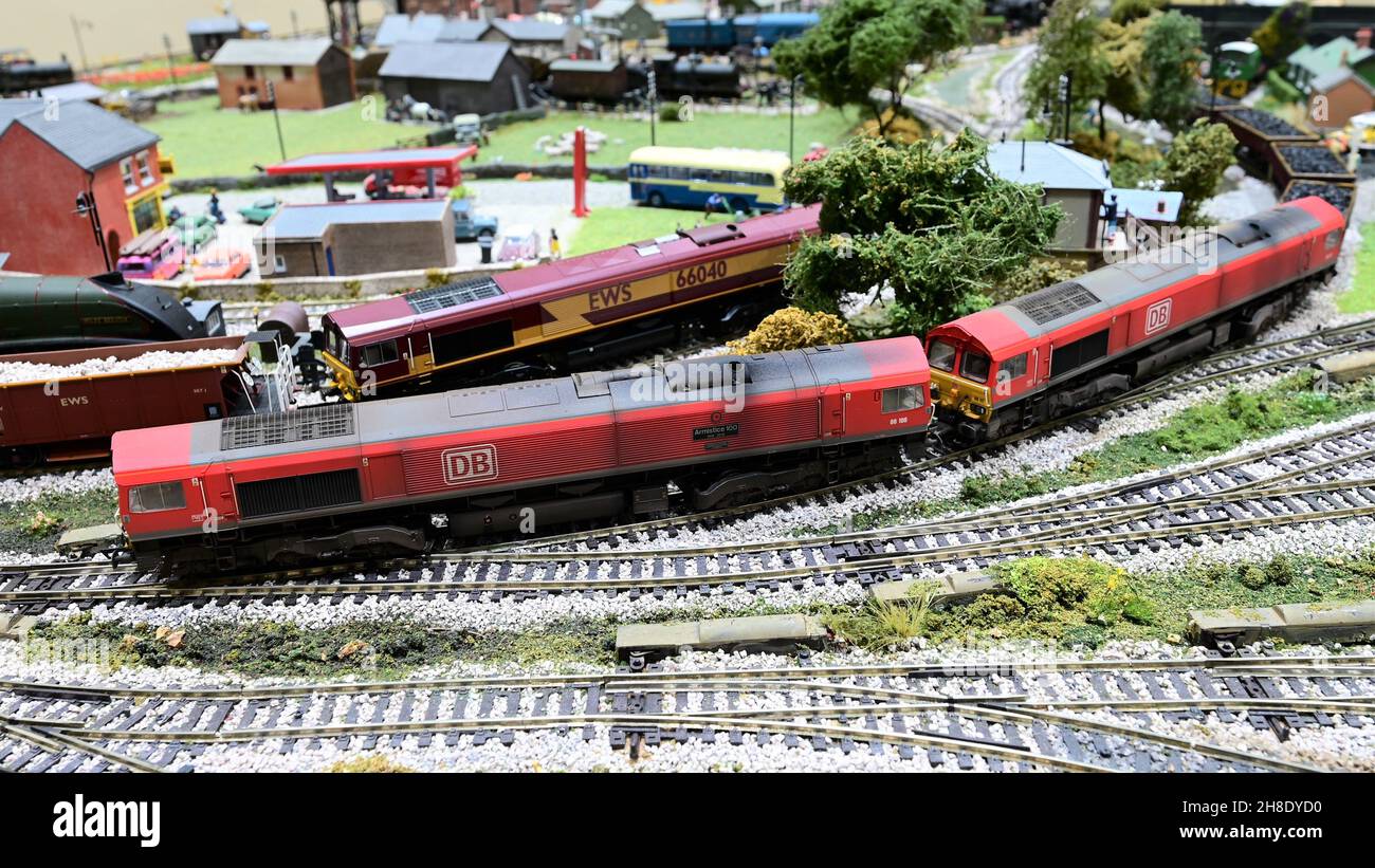 A pair of model class 66 locomotives Stock Photo - Alamy