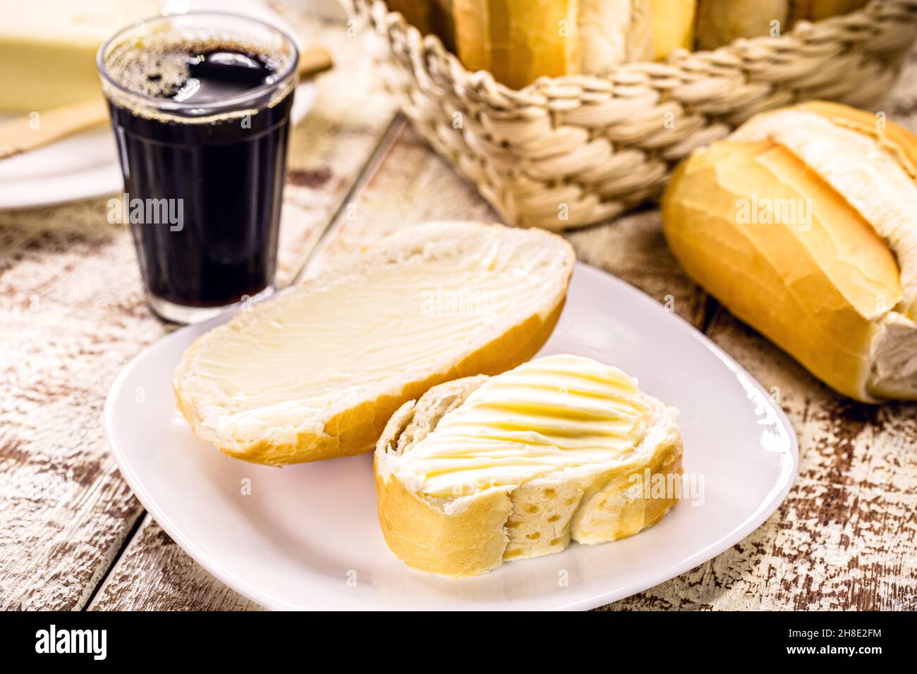 Brazilian bread called French bread, bald or baguette, served with ...