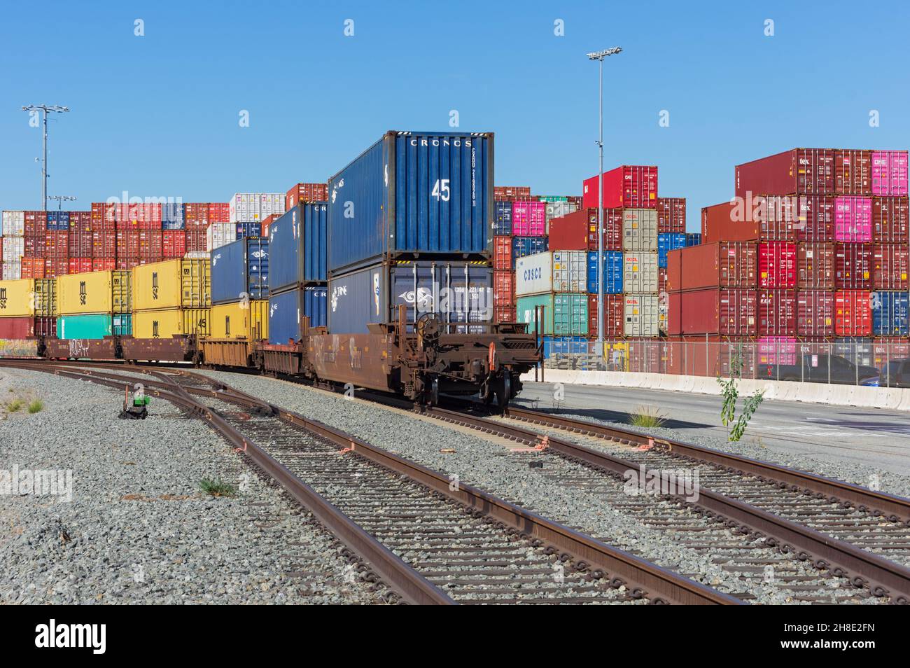 Stacked containers and train tracks at the China Shipping Container ...