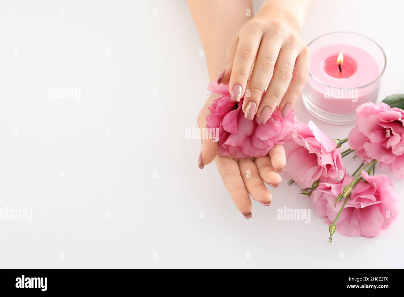 Concept of hand care with cosmetics on white background Stock Photo - Alamy