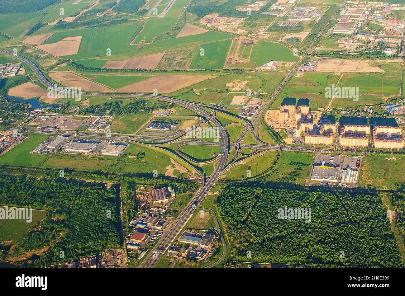 Aerial view of motorway freeway roads junction Stock Photo - Alamy