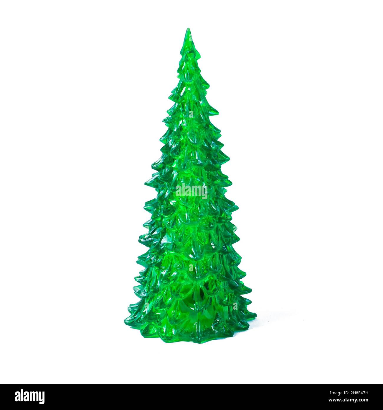 Glass Christmas tree close-up, isolated on white background front view ...