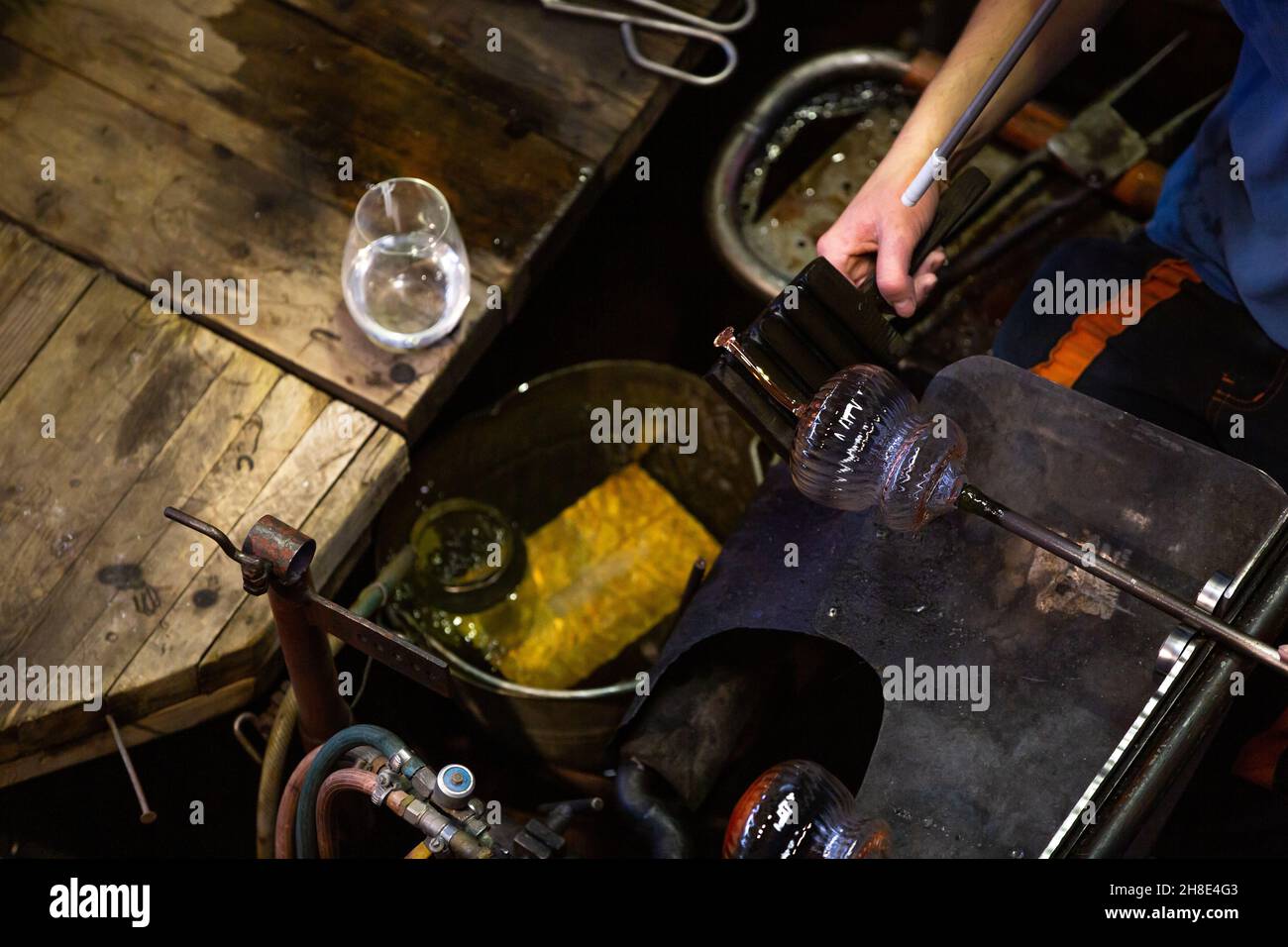 Process of glass production in manufacturing industrial, handmade glass ...
