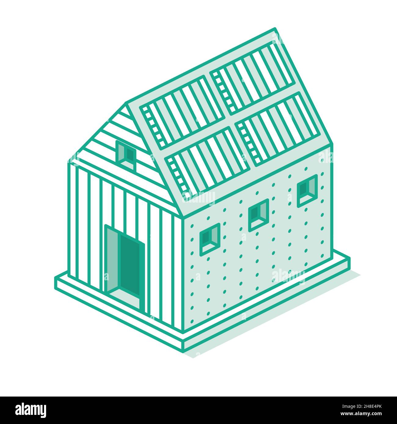 Isometric Country House Isolated on White. Vector Illustration. Outline ...