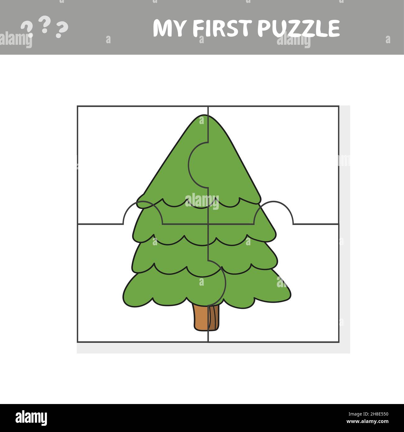 Educational paper game for children, fir-tree. Jigsaw puzzle. My first ...