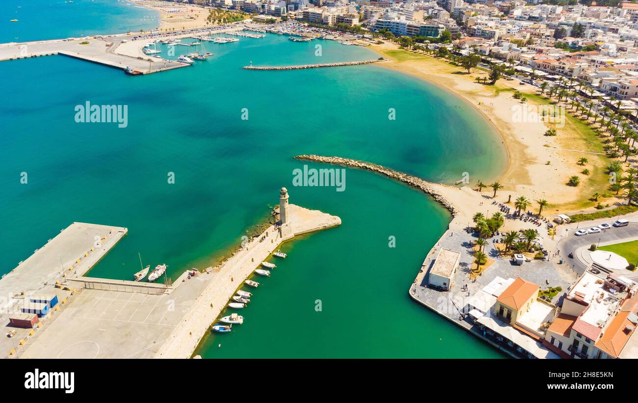 Rethymno old port with bars and restaurants, Crete, Greece Stock Photo ...