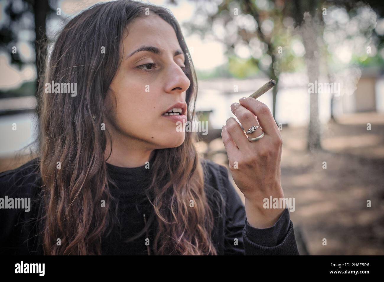 Don't use drugs! Closeup detail view of portrait of exhausted young ...