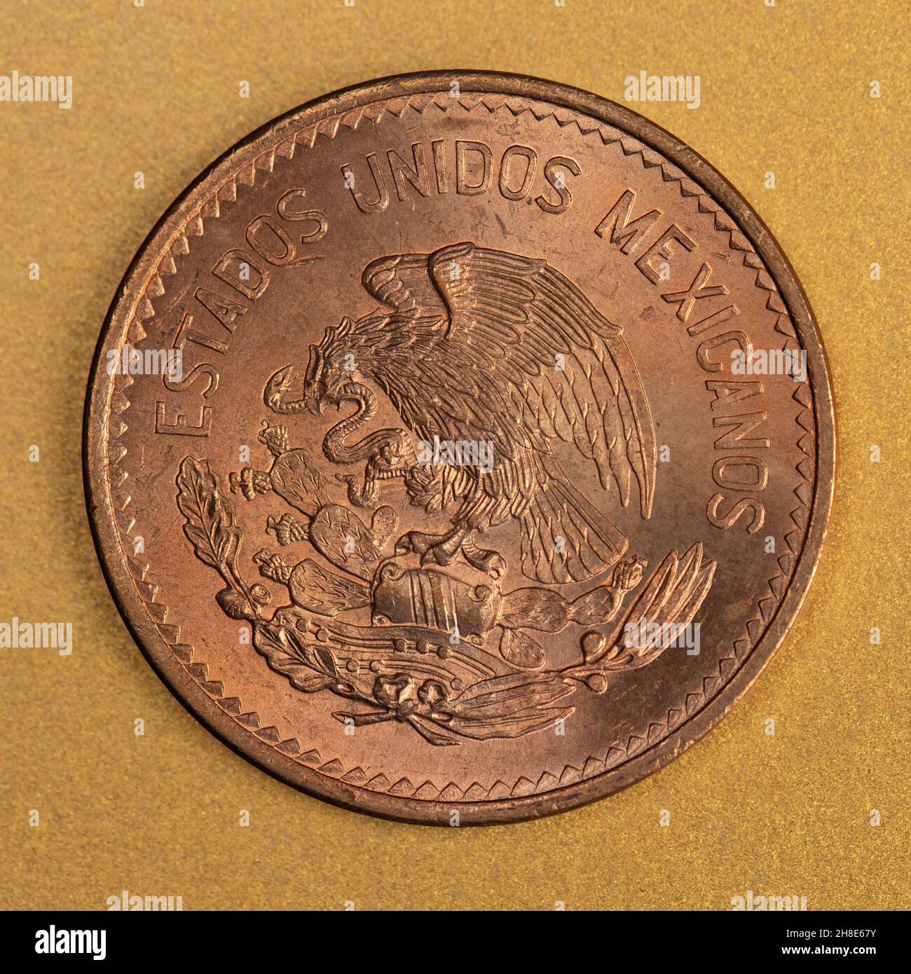 Antique 1953 Twenty Centavos Bronze Coin - Temple of Sun Stock Photo ...