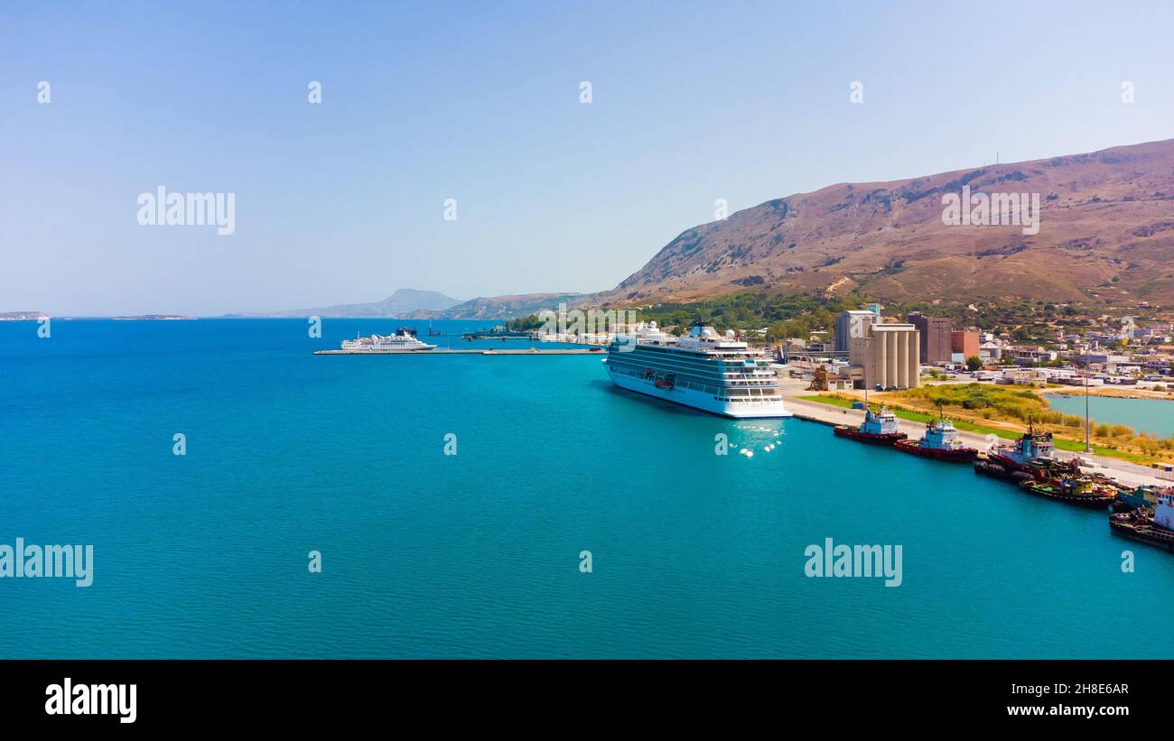Panoramic aerial view from above of the city of Chania, Crete island ...