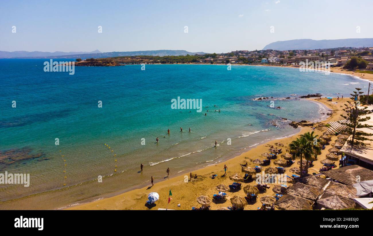 Panoramic aerial view from above of the city of Chania, Crete island ...