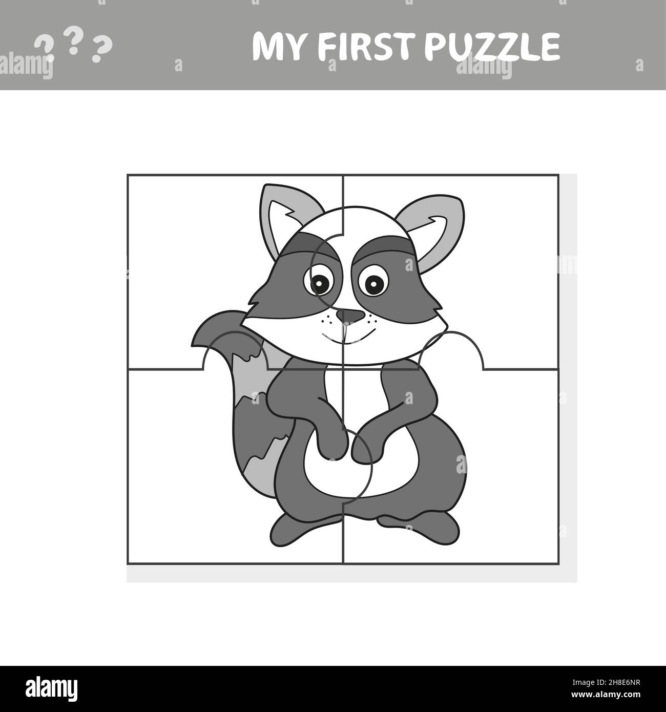 Cartoon Vector Illustration of Educational Jigsaw Puzzle Task for ...