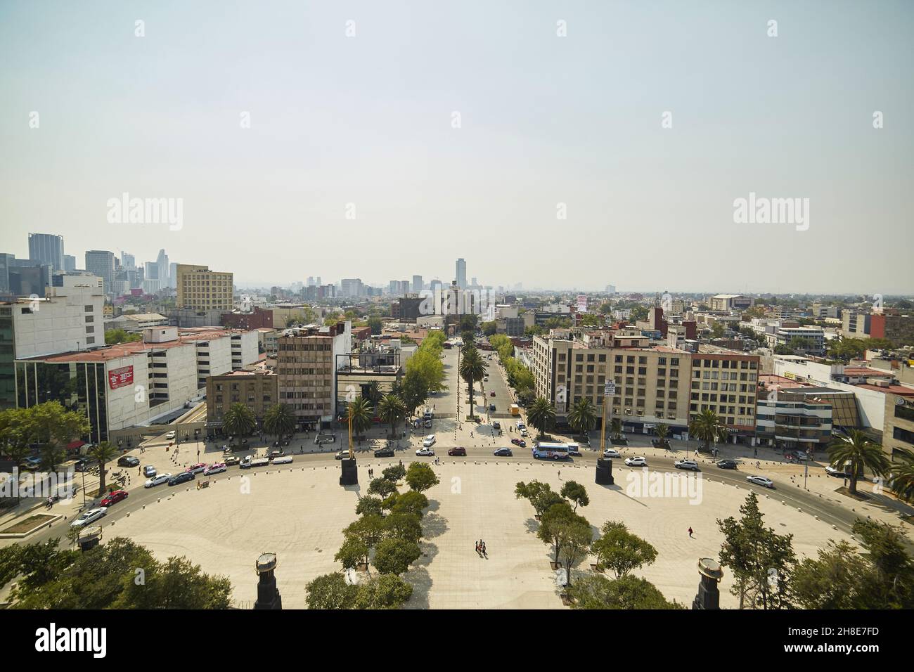 Aerial view of the Republic Square of Mexico City with buildings under ...
