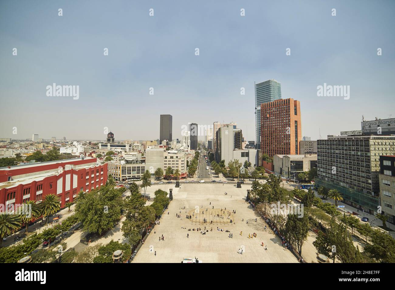 Aerial view of the Republic Square of Mexico City with buildings under ...
