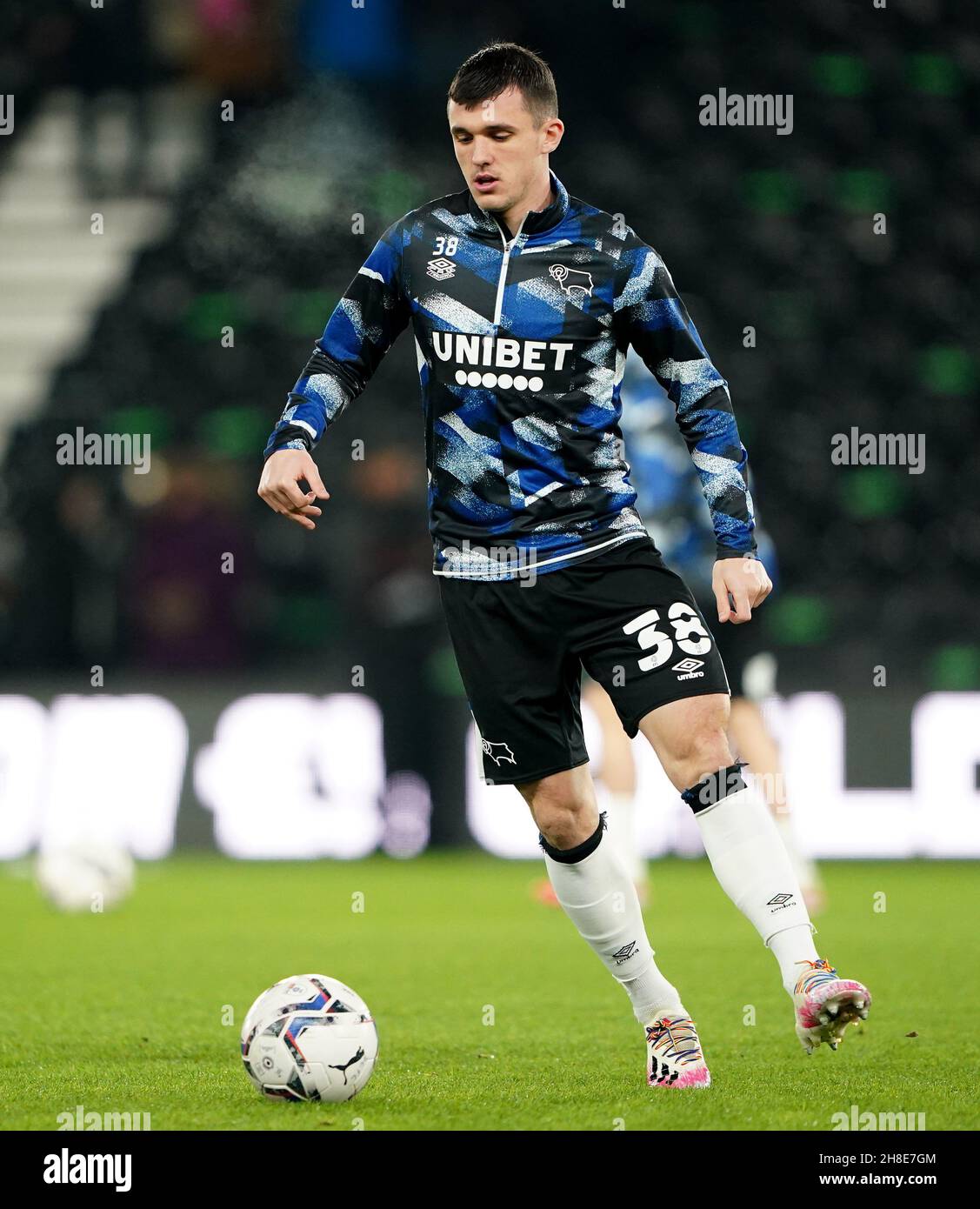 Derby County's Jason Knight warms up ahead of the Sky Bet Championship ...