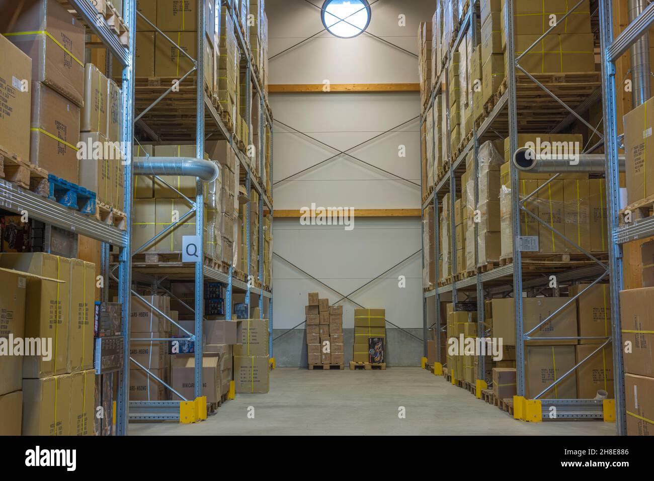 Beautiful view interior of storage warehouse. Warehouse store concept ...