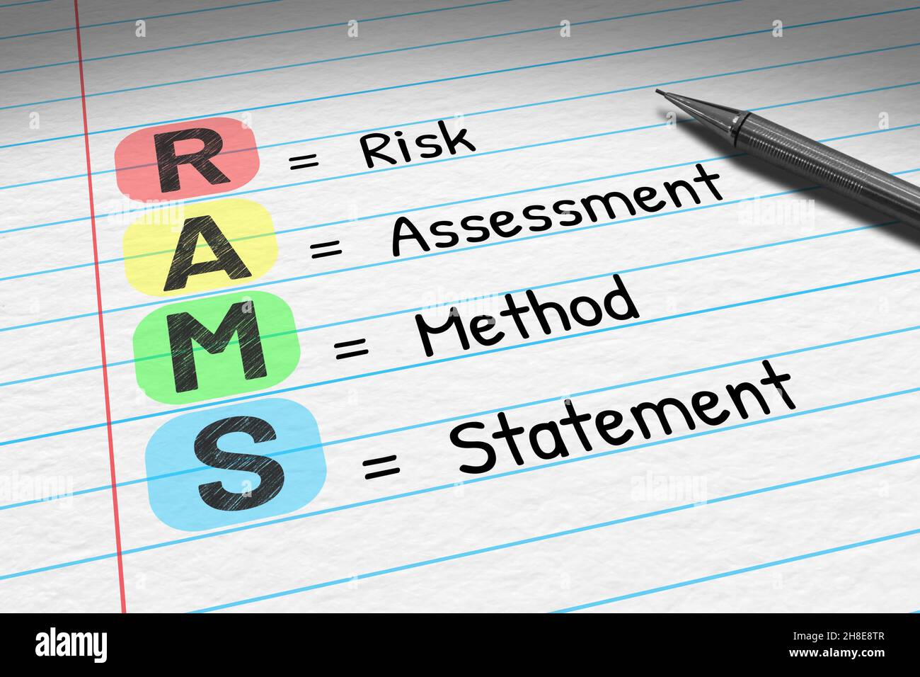 RAMS - Risk Assessment Method Statement. Business acronym on note pad ...